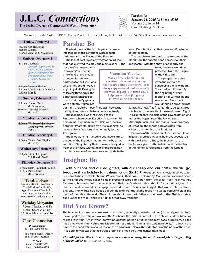 Connections: Parshas Bo 5785 - Jewish Learning Connection